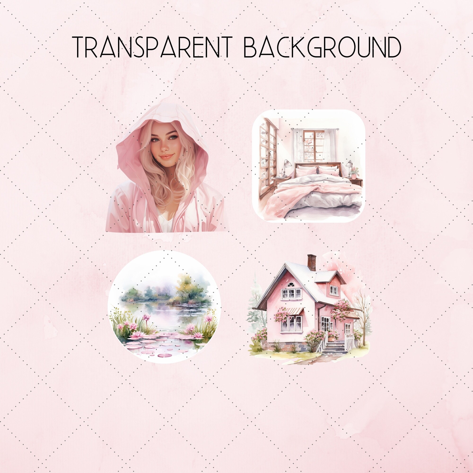 Rainy Spring Watercolor Clipart Bundle, Pink Rainy Spring Watercolor ...