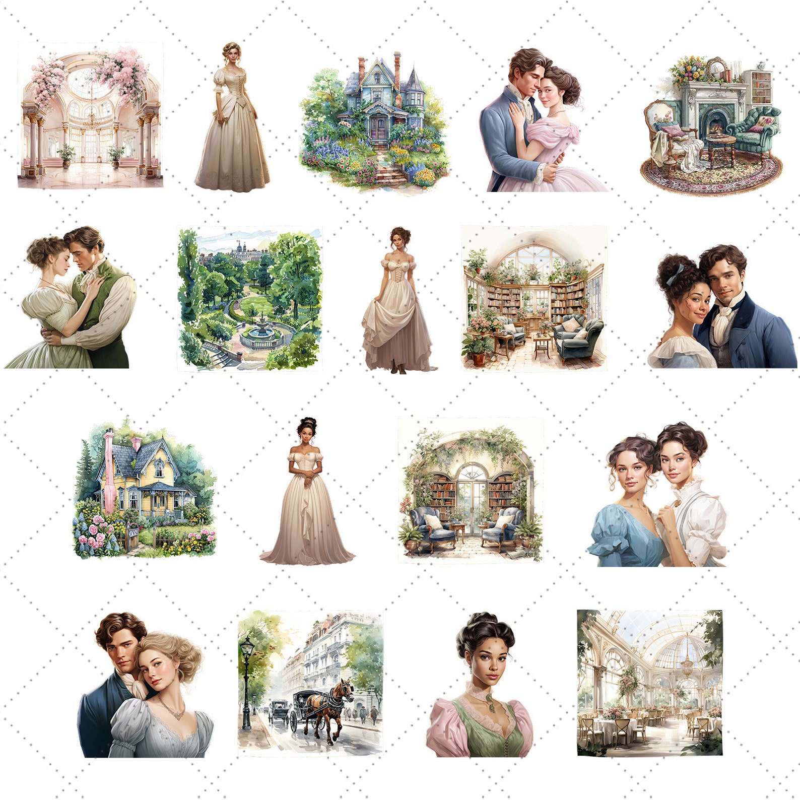 Regency Love & Life Clipart: Watercolor Historical Romance PNG Bundle ...