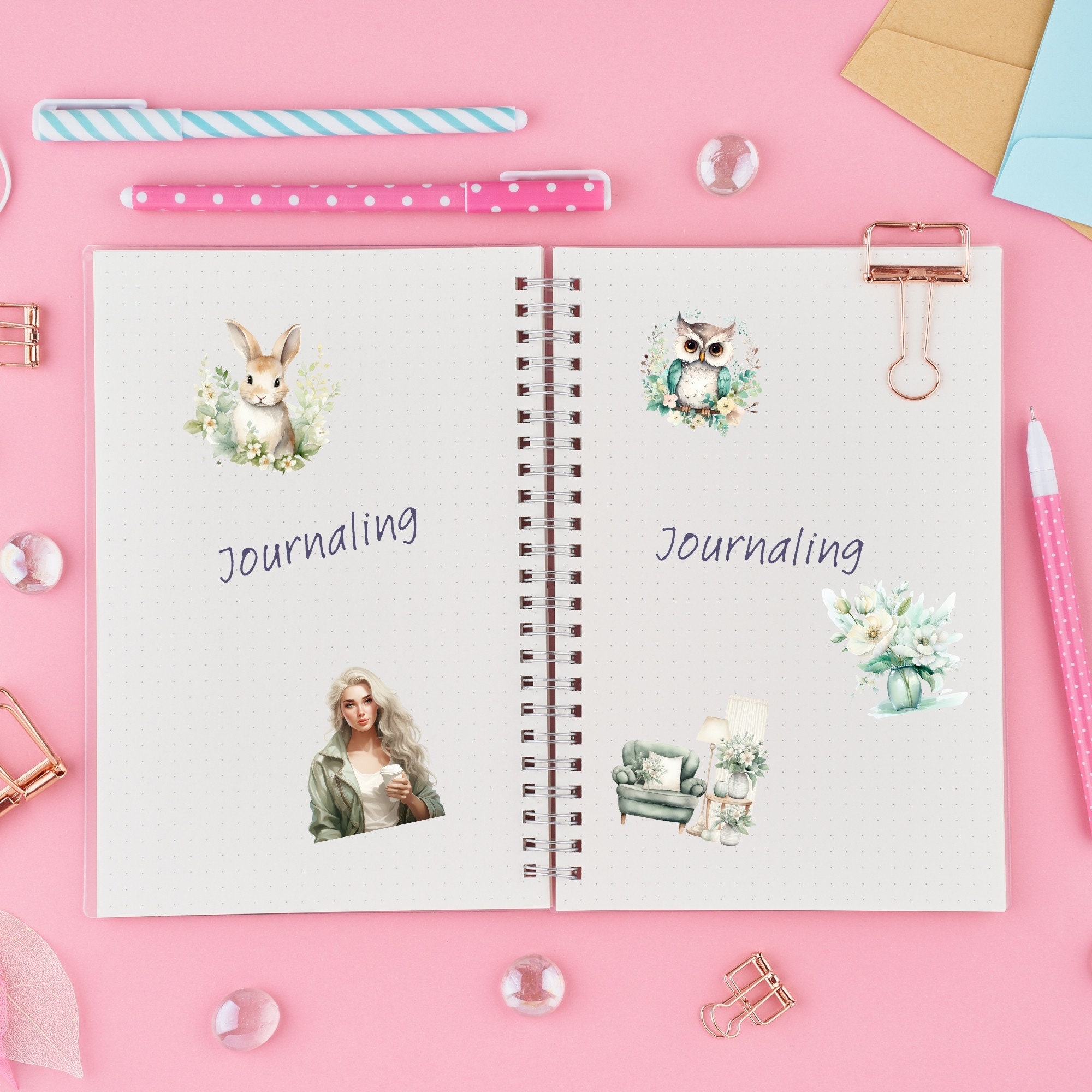 Watercolor Green Spring Clipart Bundle, Spring Digital Stickers, Cozy ...