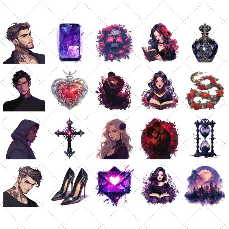 Dark Romance Bookworm Clipart: Gothic PNG Collection (100 Pngs ...