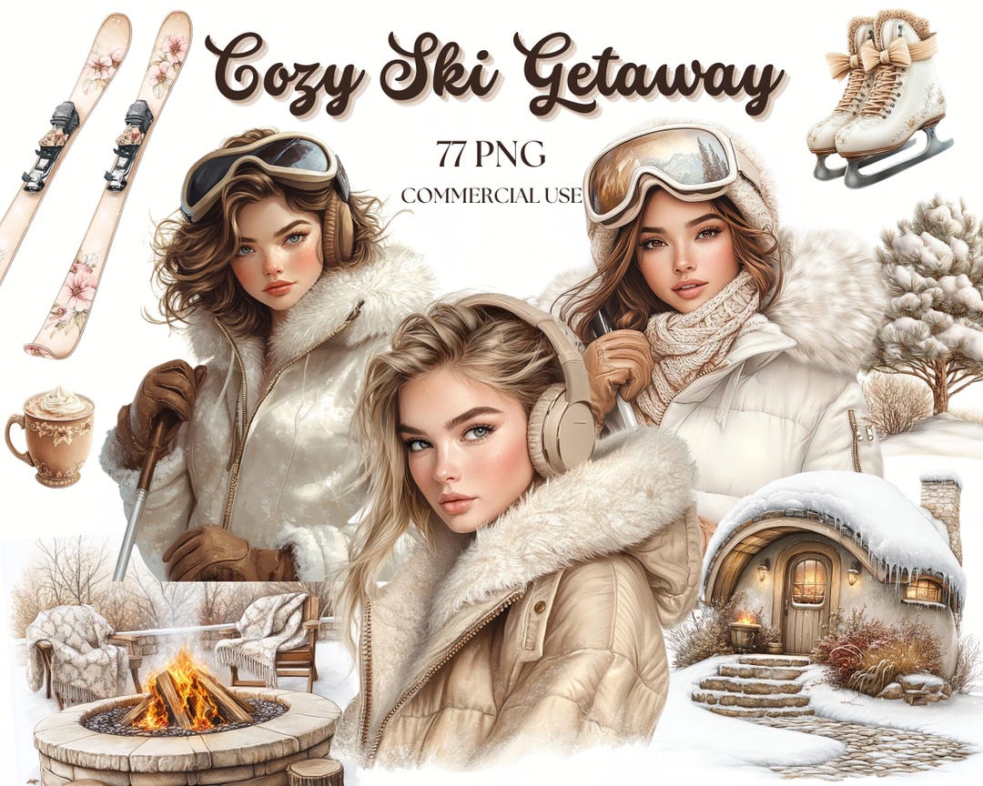 Ski Resort Clipart, Cozy Ski Getaway, Winter Watercolor Illustrations ...