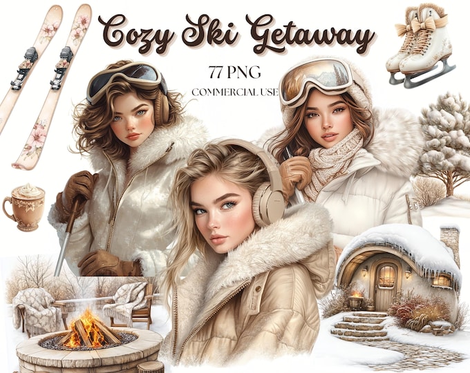 Winter Ski Resort Clipart Watercolour Cozy Chalet Illustration Snow Day ...