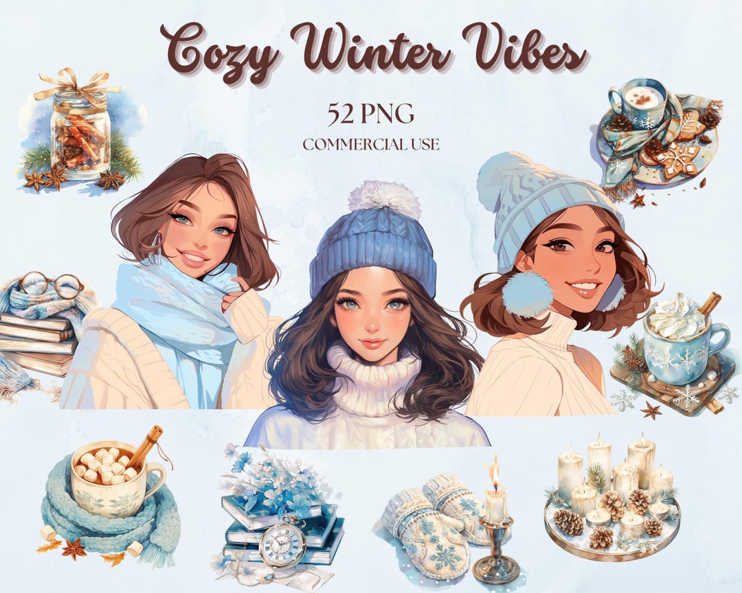 Winter Watercolor Clipart, Cozy Winter Vibes, Winter Fashion Clipart ...