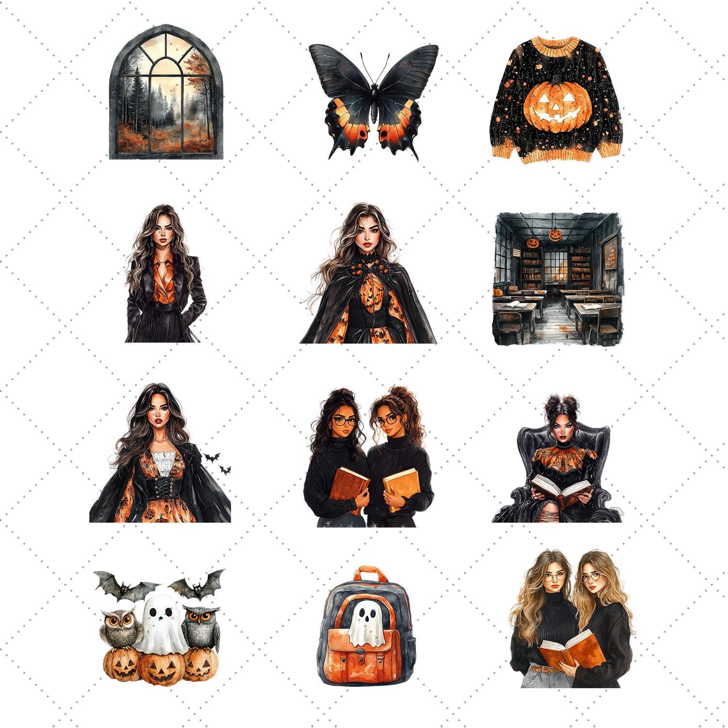 Dark & Spooky Academia Clipart: Halloween Book and Gothic PNG Bundle ...
