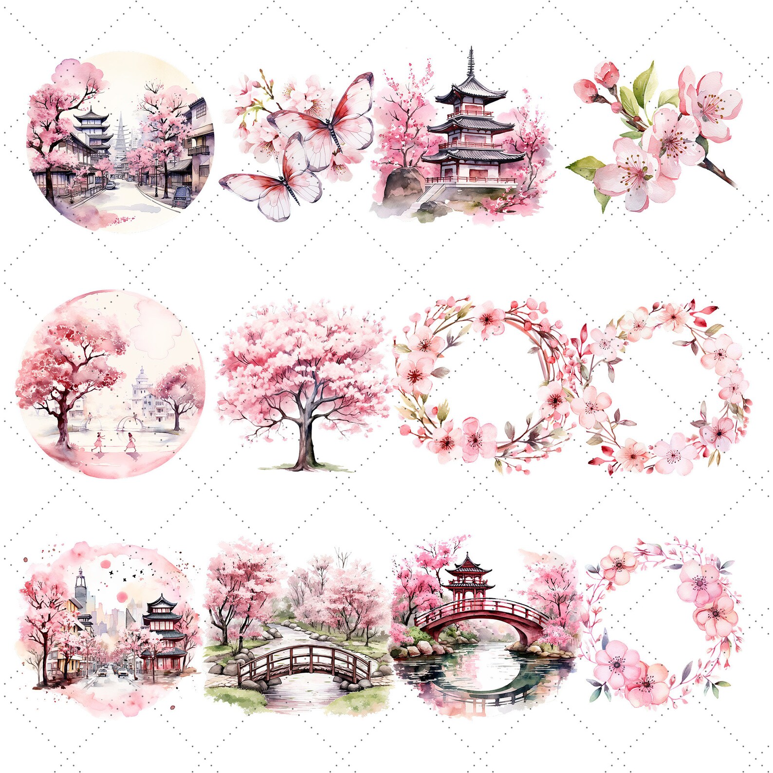 Sakura Watercolor Clipart Bundle, Cherry Blossom Watercolor Clipart ...
