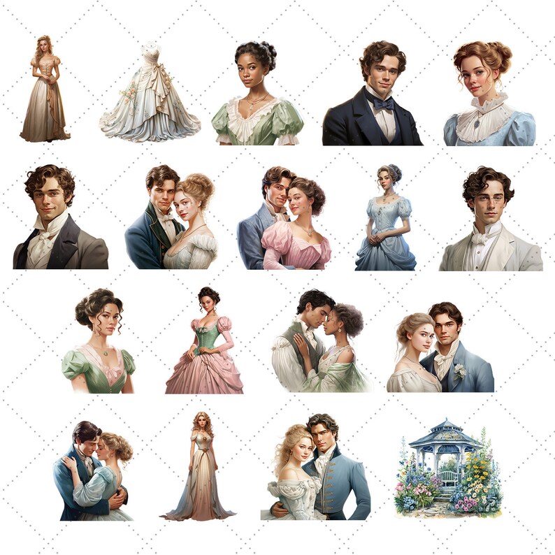 Regency Love & Life Clipart: Watercolor Historical Romance PNG Bundle ...