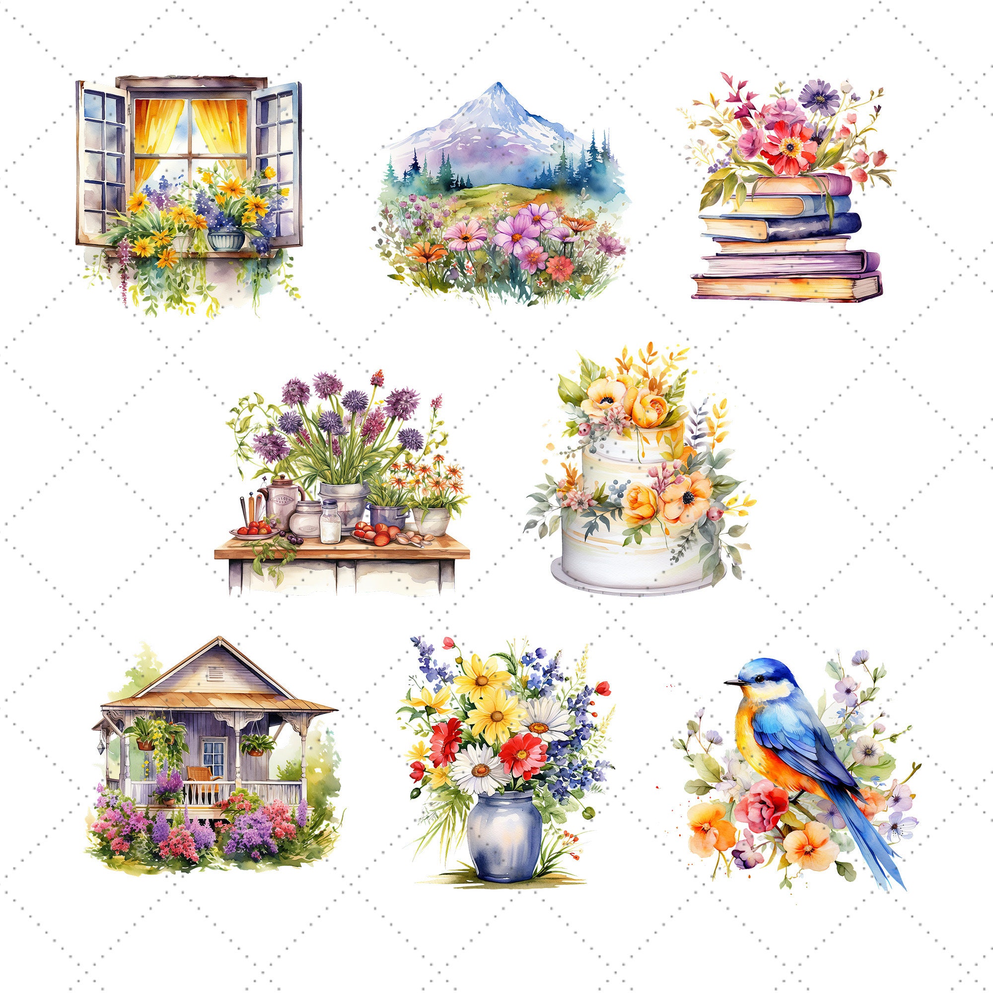 Wildflower Spring Watercolor Clipart Bundle, Cozy Spring Clipart Bundle ...