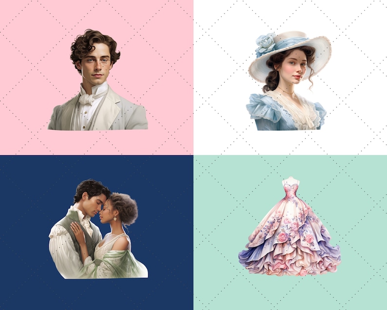Regency Love & Life Clipart: Watercolor Historical Romance PNG Bundle ...