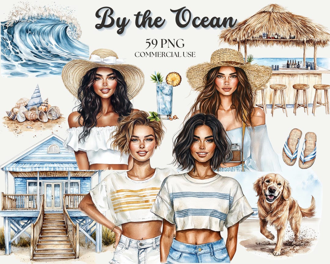 Beach Day Clipart, Ocean Clipart, Summer Clipart, Seashell, Sandcastle ...