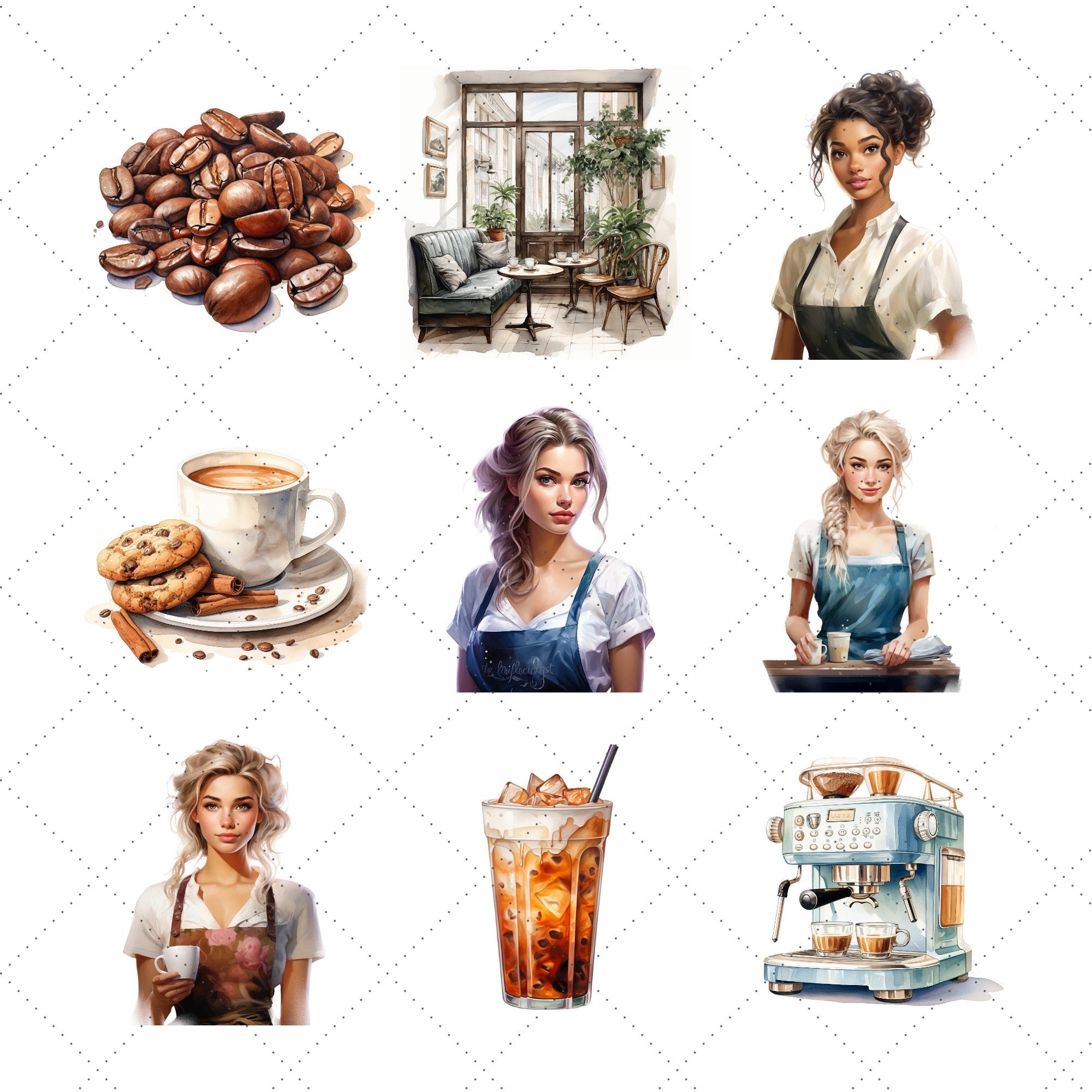 Watercolor Coffee Lover Clipart Bundle, Coffee Shop Watercolor Clipart ...