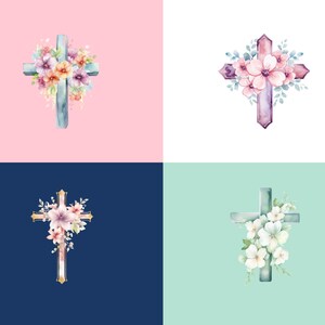 Christian Cross Watercolor Clipart Collection, Floral Cross Clipart ...