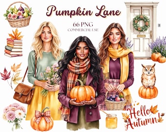 Pumpkin Lane Clipart: Cozy Autumn &fall Fashion PNG Bundle (66 Pngs ...