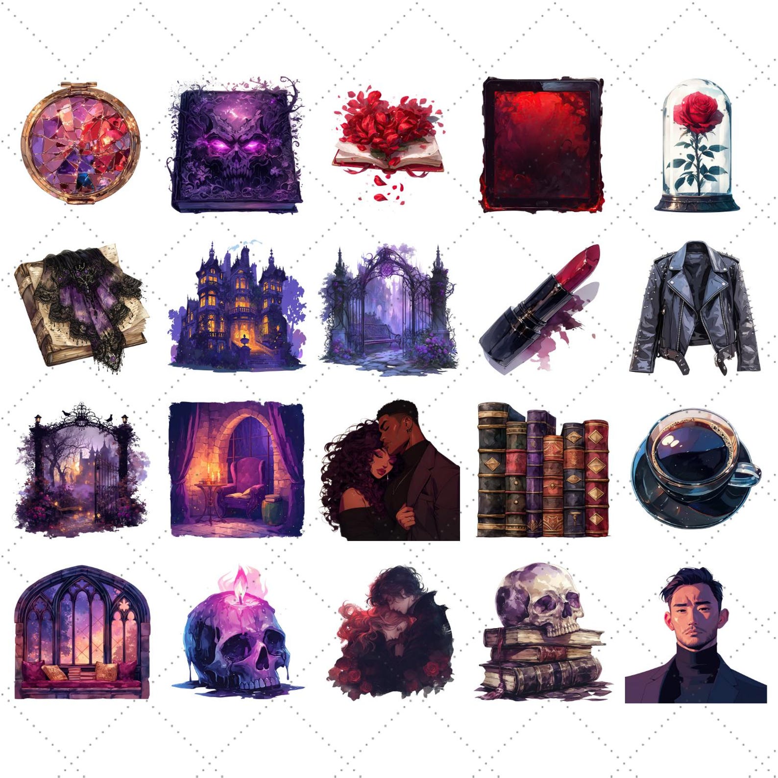 Dark Romance Bookworm Clipart: Gothic PNG Collection (100 Pngs ...