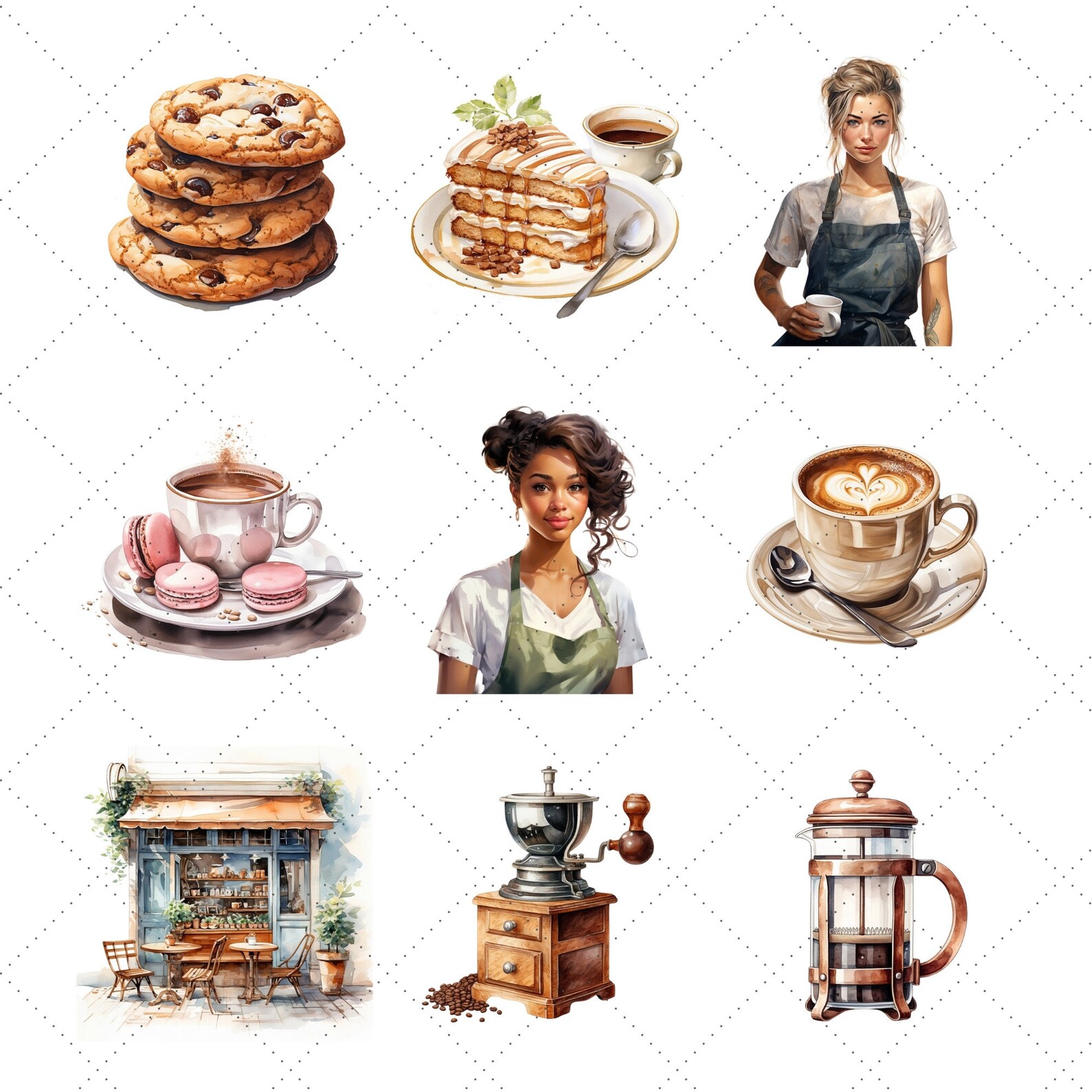 Watercolor Coffee Lover Clipart Bundle, Coffee Shop Watercolor Clipart ...