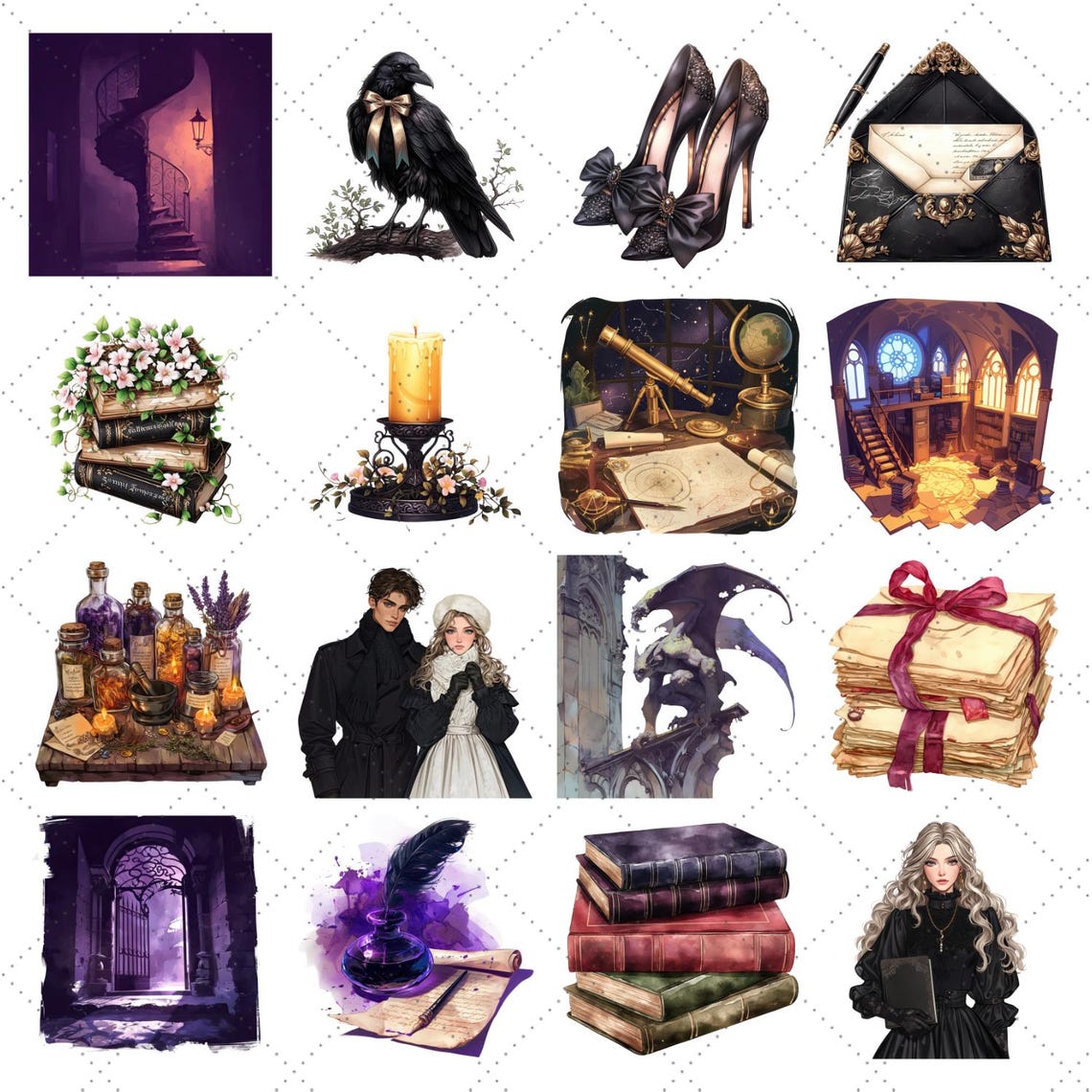 Dark Academia Romance Clipart: Gothic PNG Bundle (87 Pngs, Commercial Use) - Etsy