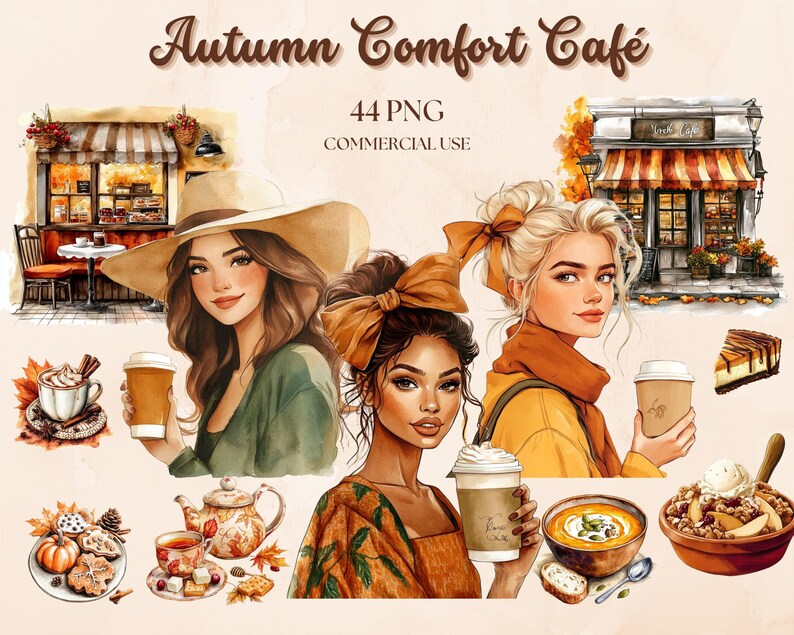 Autumn Cafe Clipart, Autumn Coffee Shop Clipart, Autumn Mood Clipart ...