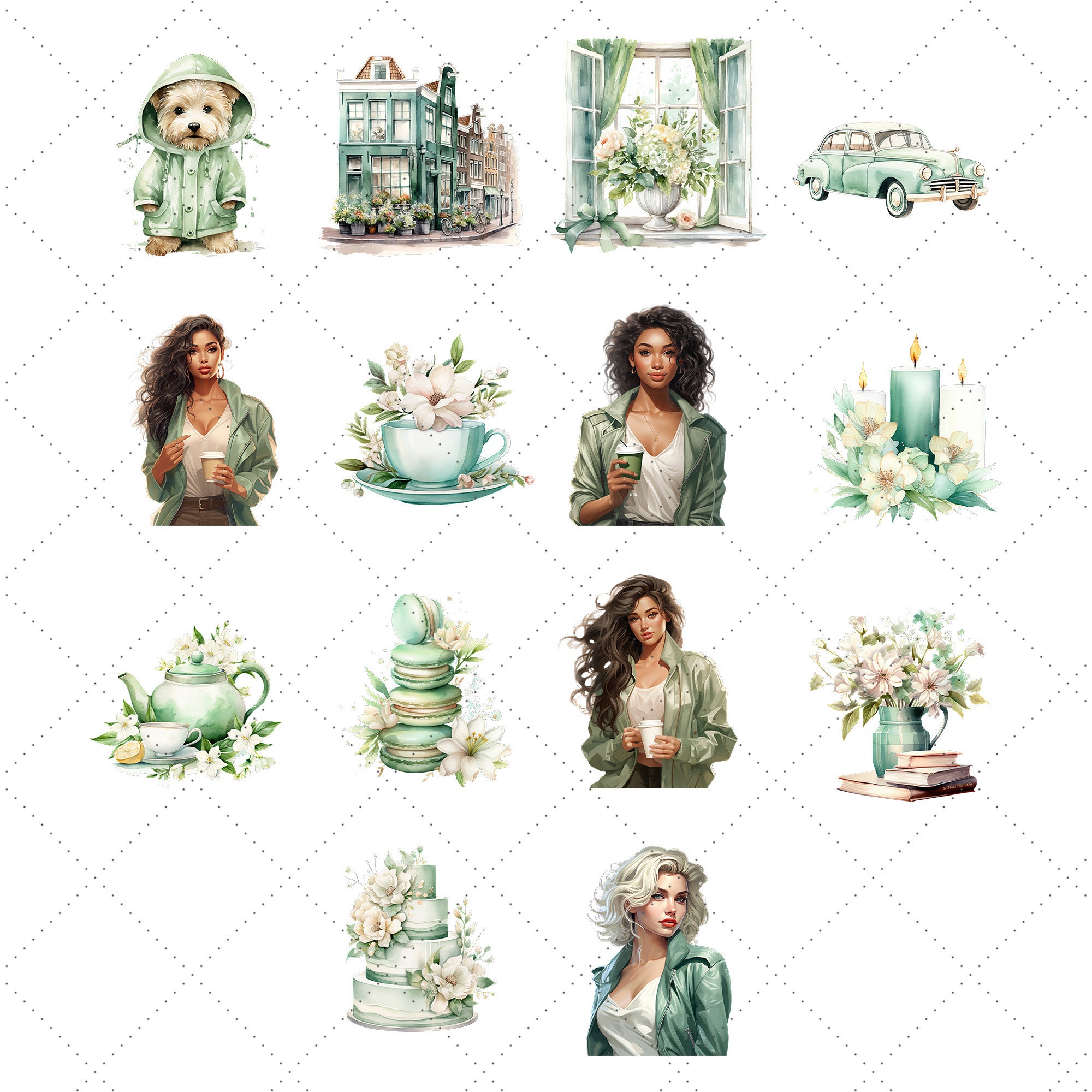 Watercolor Green Spring Clipart Bundle, Spring Digital Stickers, Cozy ...