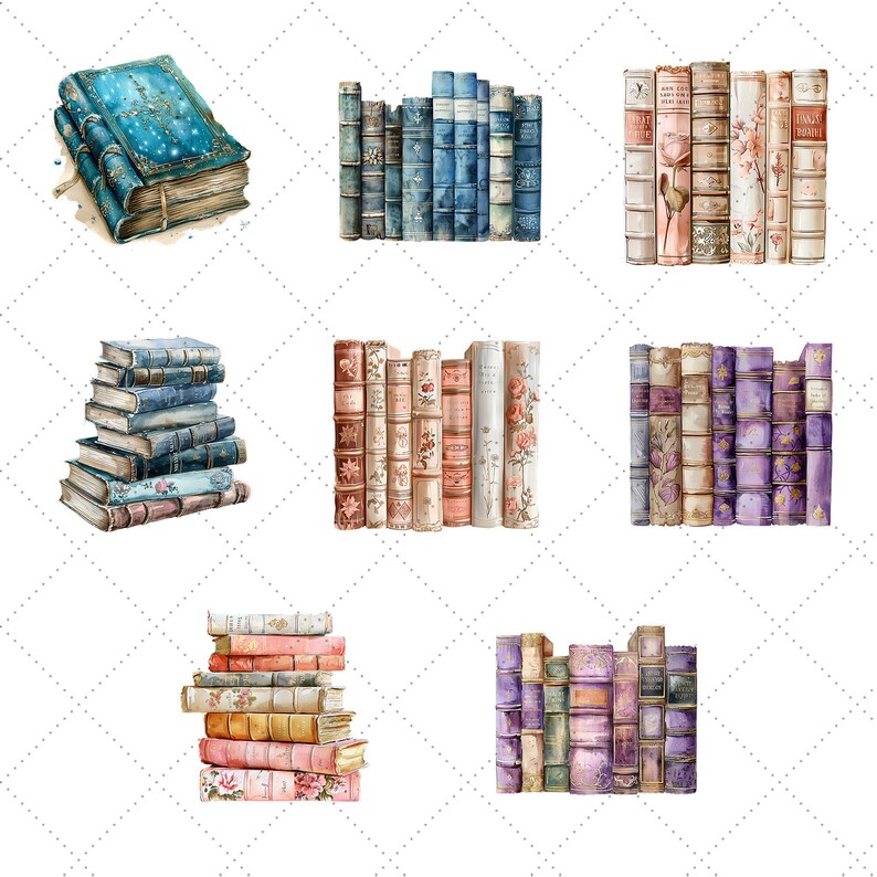 Vintage Books Watercolor Clipart, Watercolor Book Lover Clipart ...