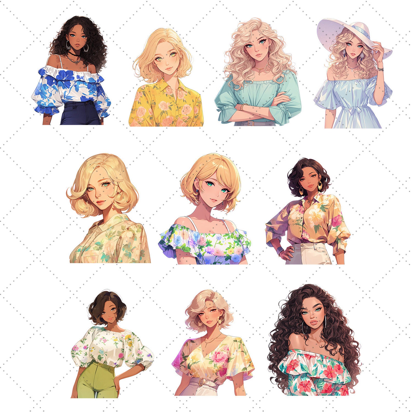 Summer Fashion Girl Clipart, Summertime Watercolor Clipart Set ...