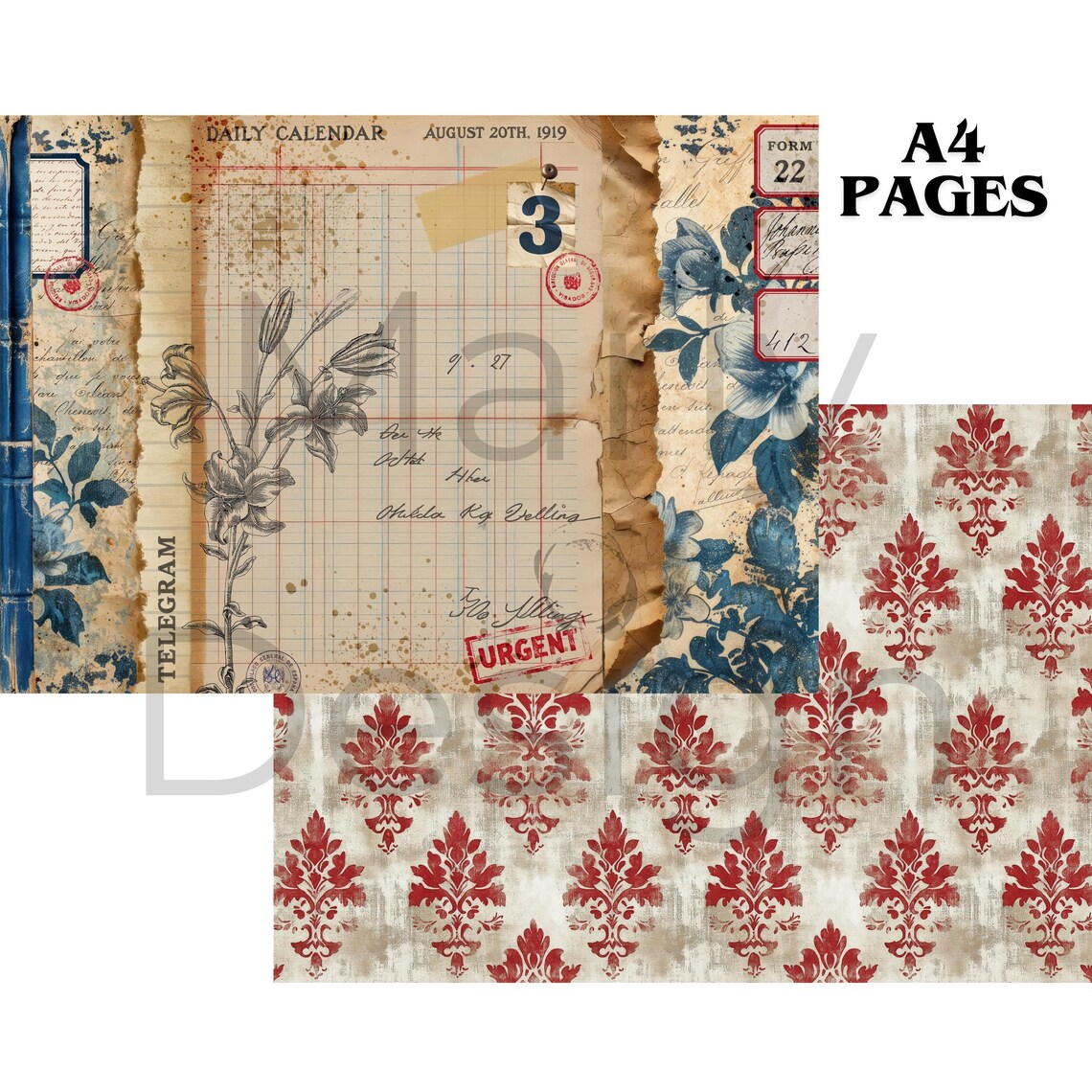 TIME-STAMPED BACKGROUNDS Junk Journal Pages, Papercrafting, Vintage ...