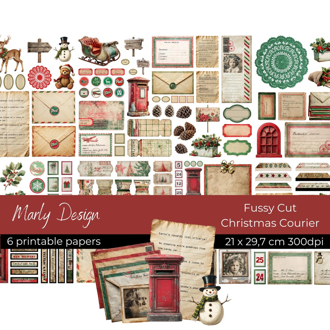 CHRISTMAS COURIER Fussy Cut, Vintage Holiday Printable Kit, Envelopes ...