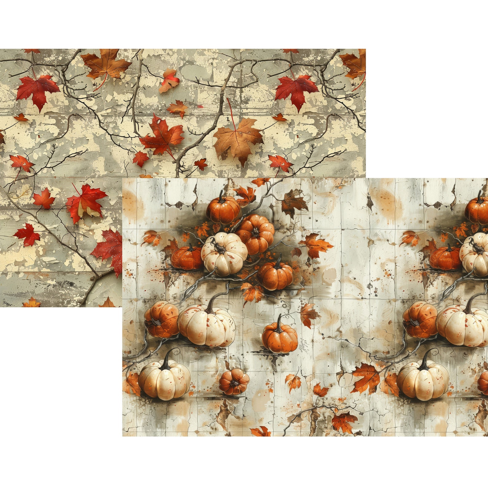 FALL LEAVES & PUMPKINS Junk Journal Pages Backgrounds Vintage Fall ...
