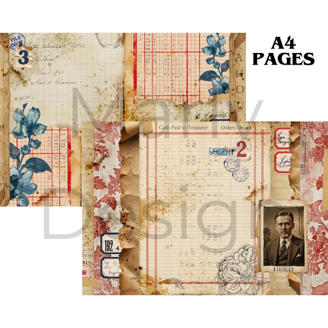 TIME-STAMPED BACKGROUNDS Junk Journal Pages, Papercrafting, Vintage ...
