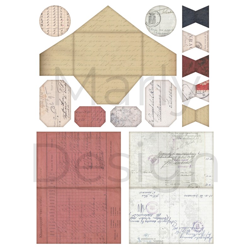 Vintage Basic Ephemera Pack Printable Papers Labels Tags Pockets ...
