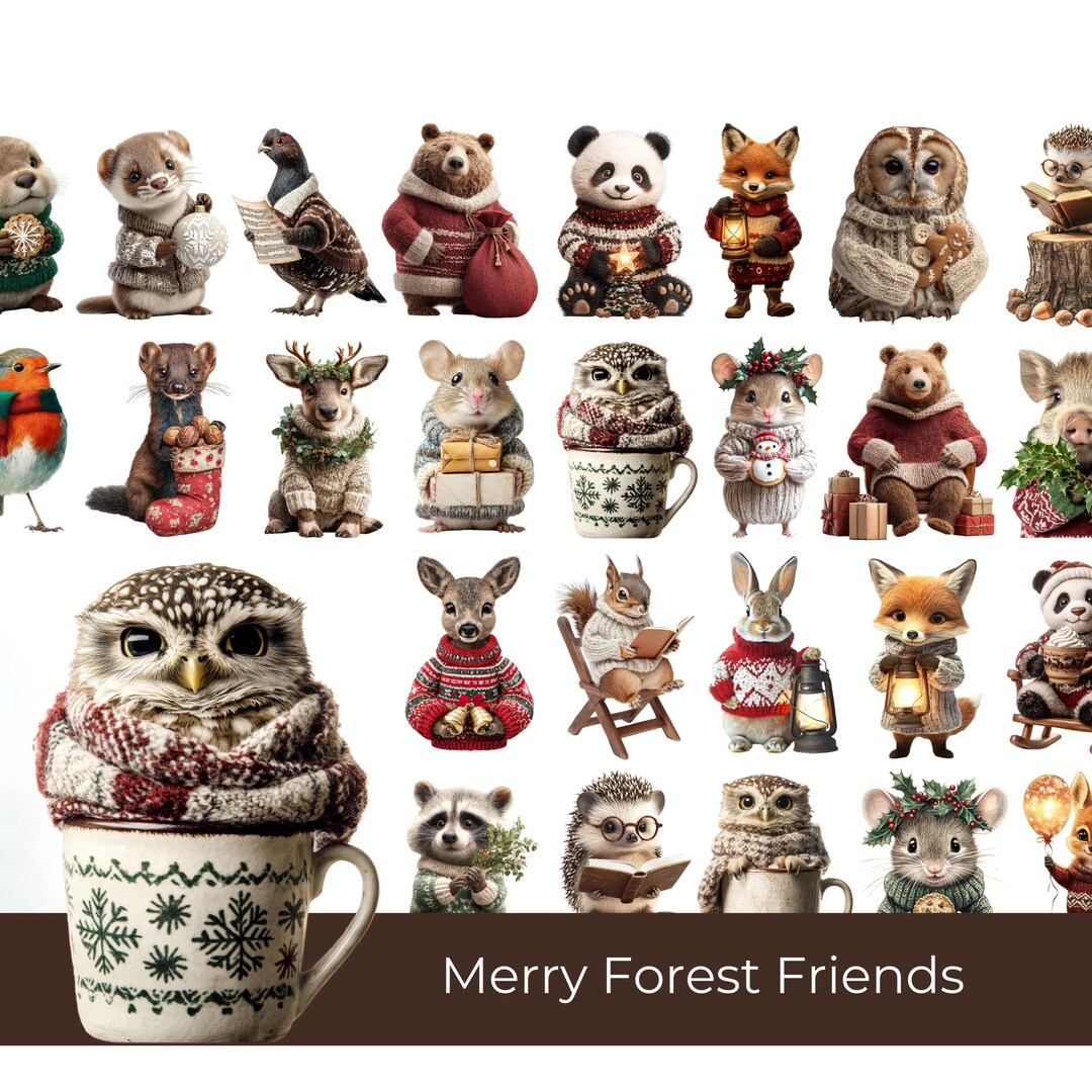 MERRY FOREST FRIENDS Christmas Digital Kit, Woodland Animals & Festive ...