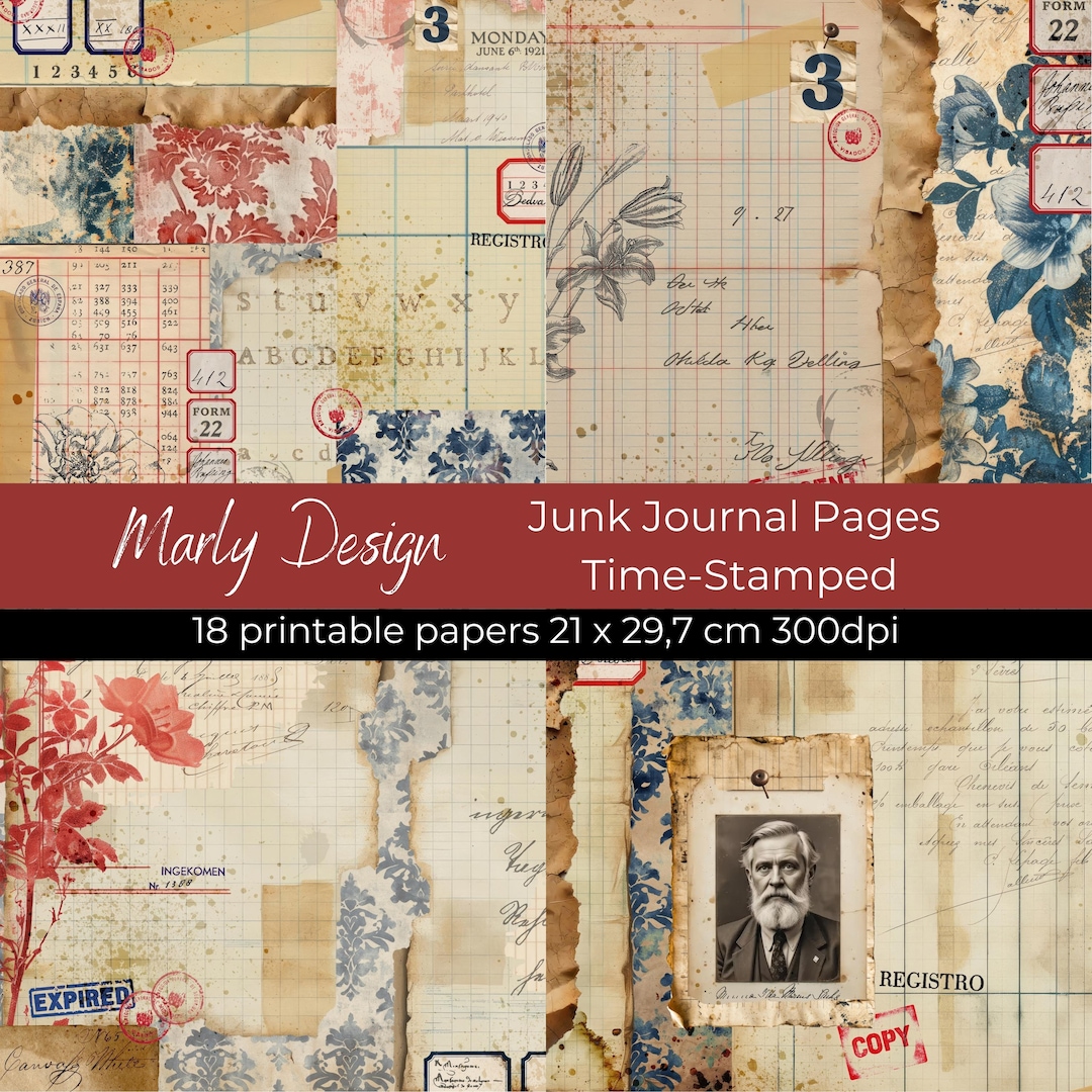 TIME-STAMPED BACKGROUNDS Junk Journal Pages, Papercrafting, Vintage ...