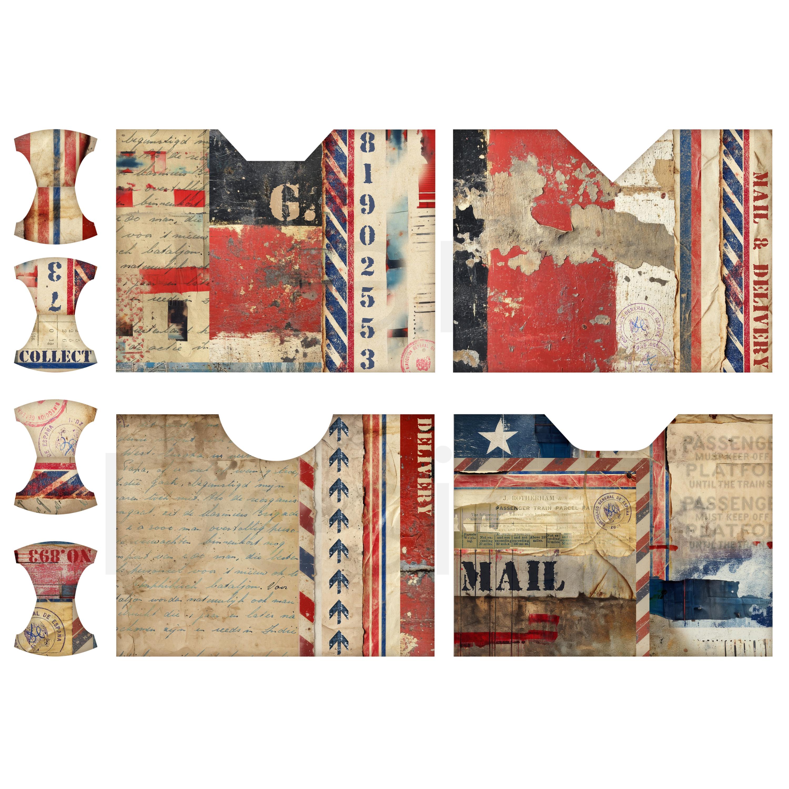 POSTMARKED MEMORIES EPHEMERA, Vintage Postal Theme, Red and Blue, Mail ...
