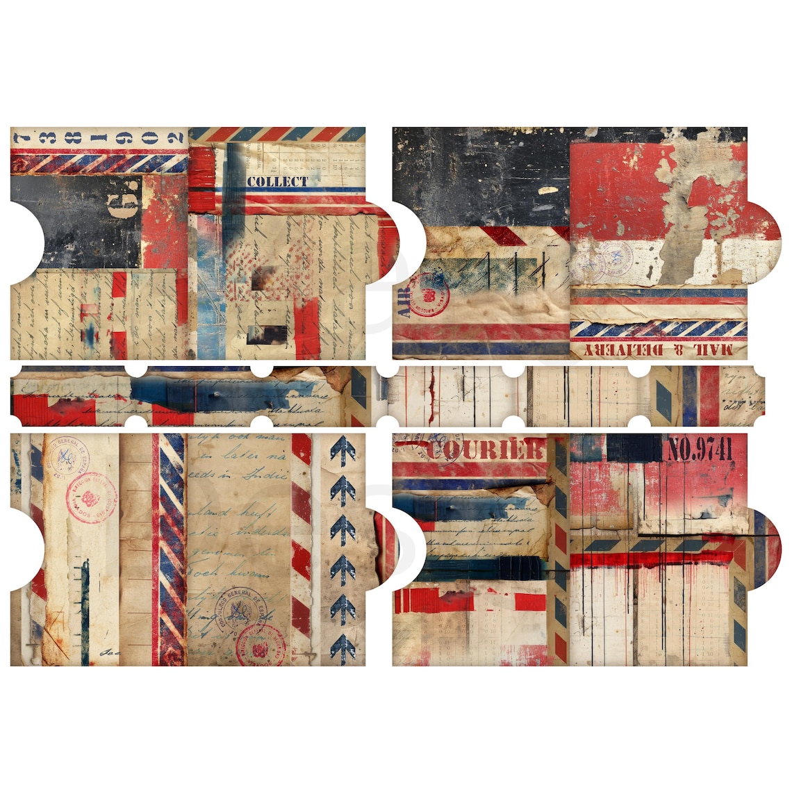 POSTMARKED MEMORIES EPHEMERA, Vintage Postal Theme, Red and Blue, Mail ...