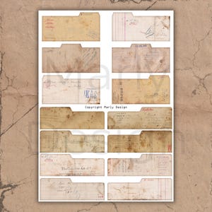 FRAGMENTED FILE Folder Tabs, 9 Vintage Printable Pages, A4 Ephemera for ...