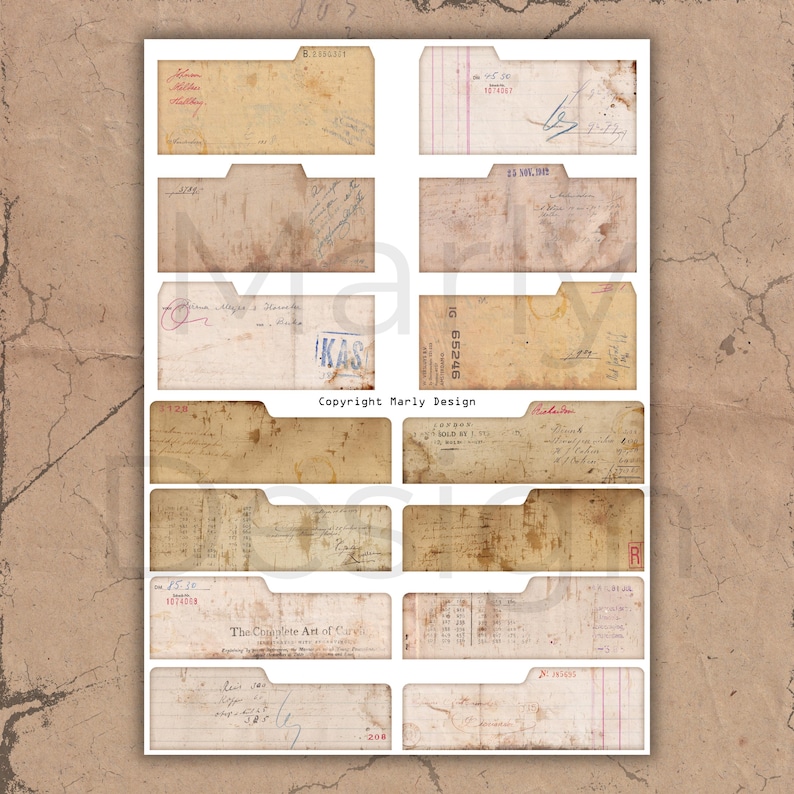 FRAGMENTED FILE Folder Tabs, 9 Vintage Printable Pages, A4 Ephemera for ...