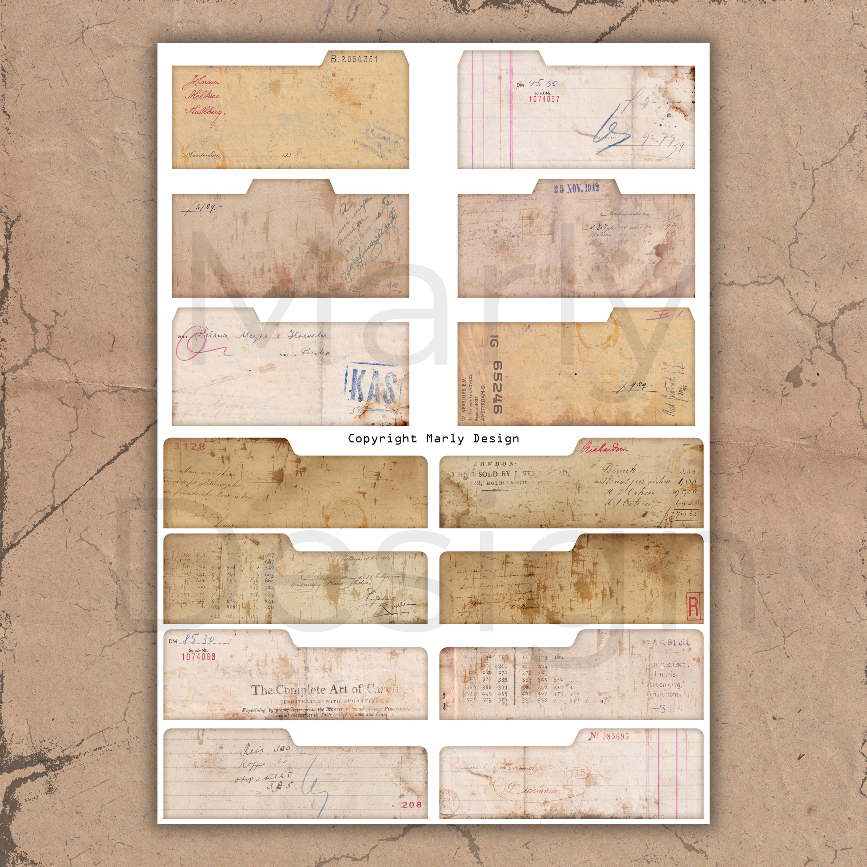 FRAGMENTED FILE Folder Tabs, 9 Vintage Printable Pages, A4 Ephemera for ...