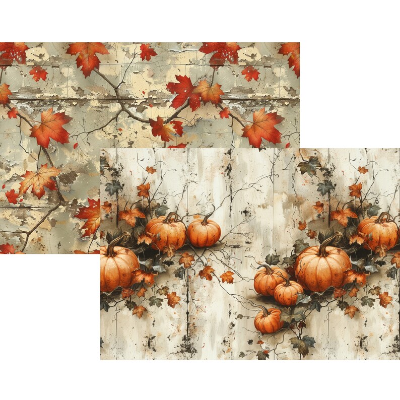 FALL LEAVES & PUMPKINS Junk Journal Pages Backgrounds Vintage Fall ...