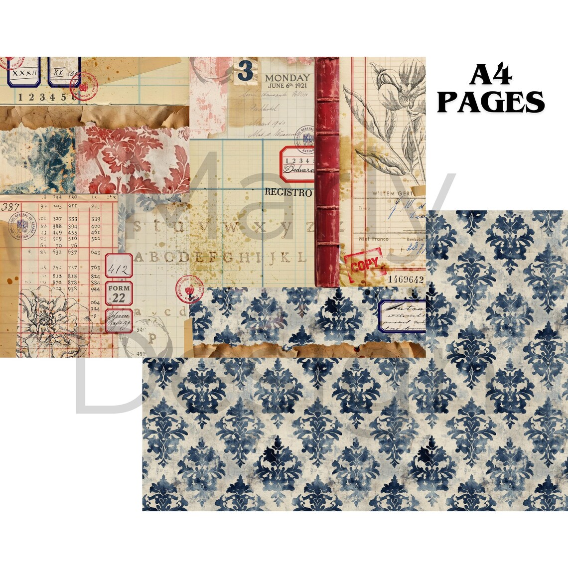 TIME-STAMPED BACKGROUNDS Junk Journal Pages, Papercrafting, Vintage ...