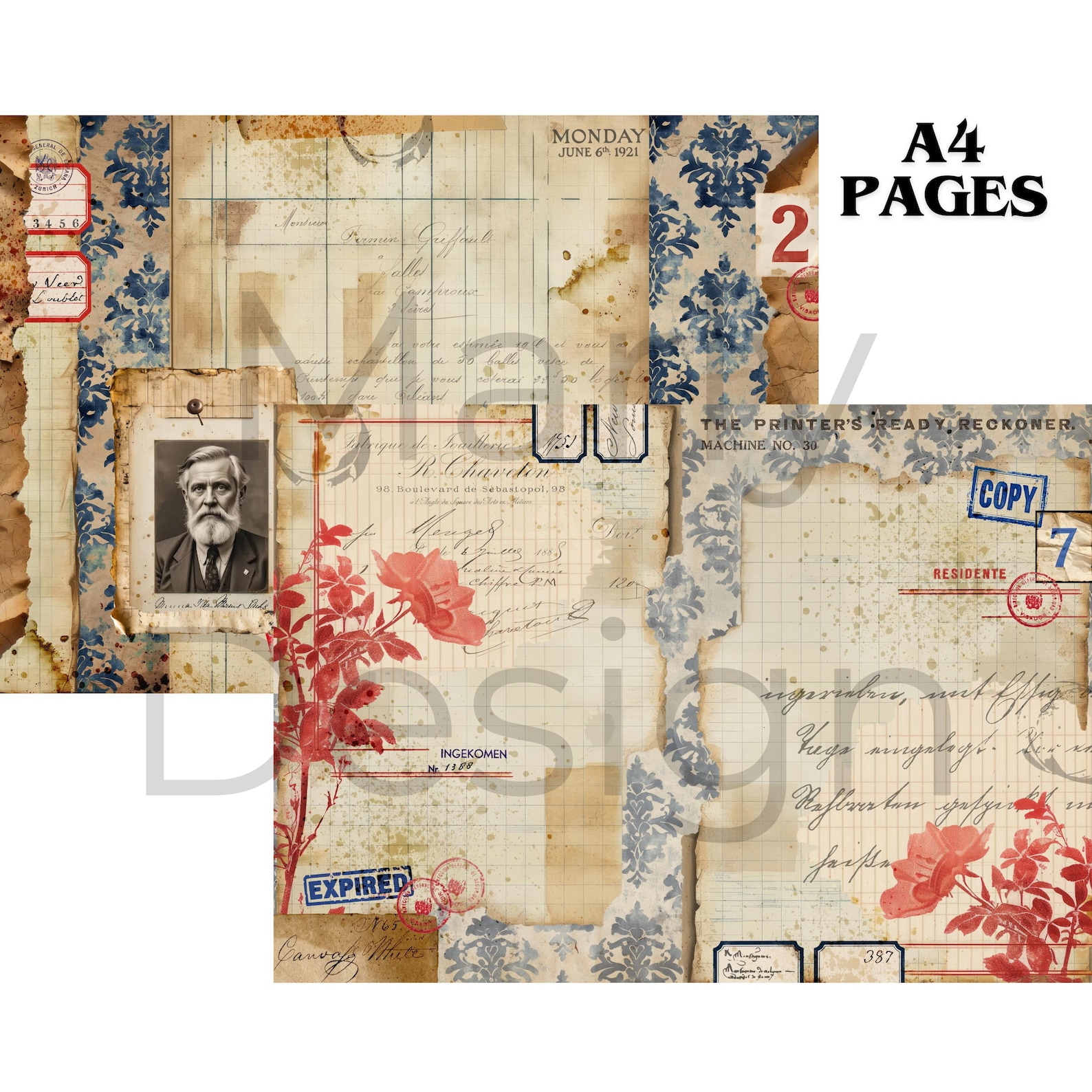 TIME-STAMPED BACKGROUNDS Junk Journal Pages, Papercrafting, Vintage ...