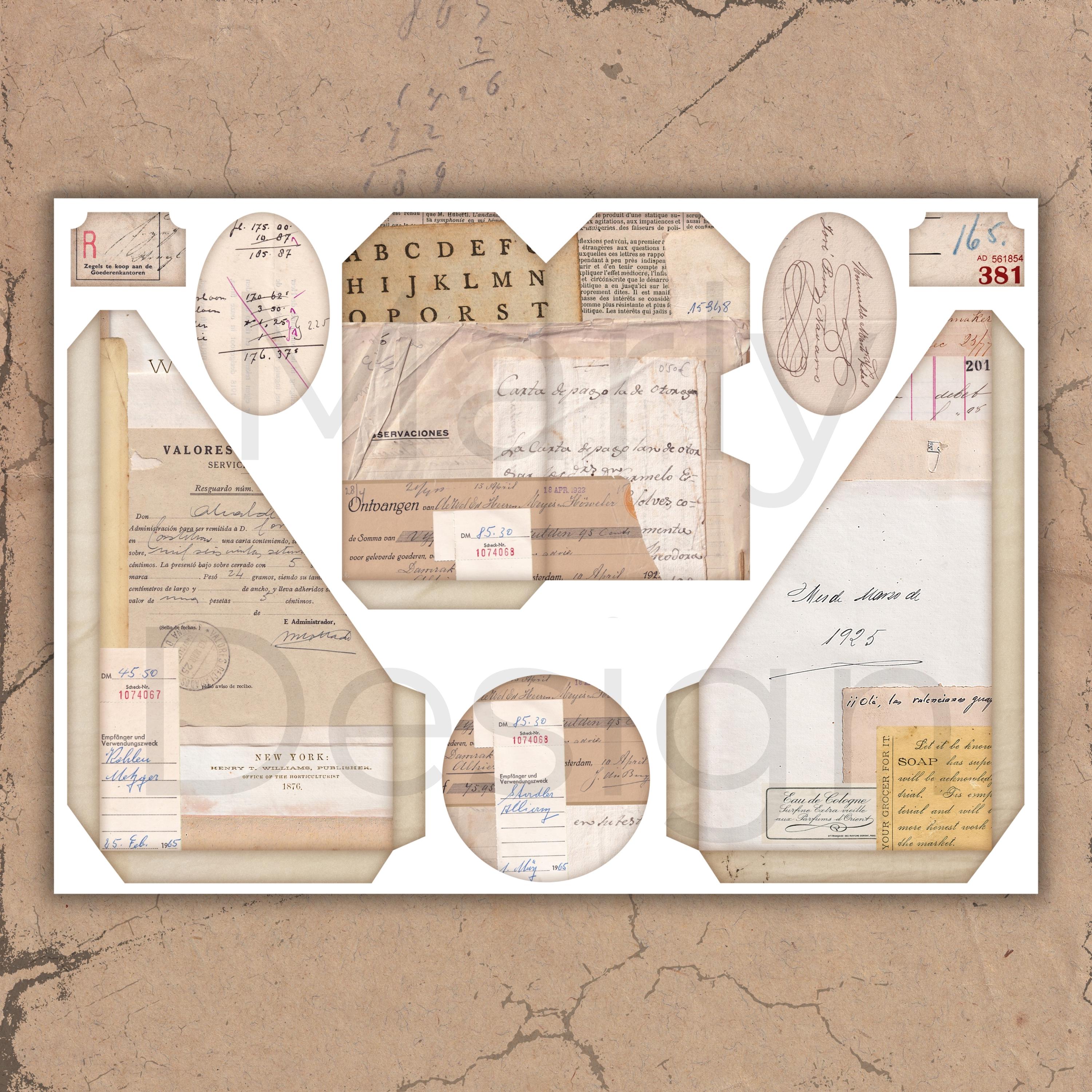 FRAGMENTED FILES EPHEMERA Kit, 6 Pages of Vintage Pockets, Tabs, Tags ...