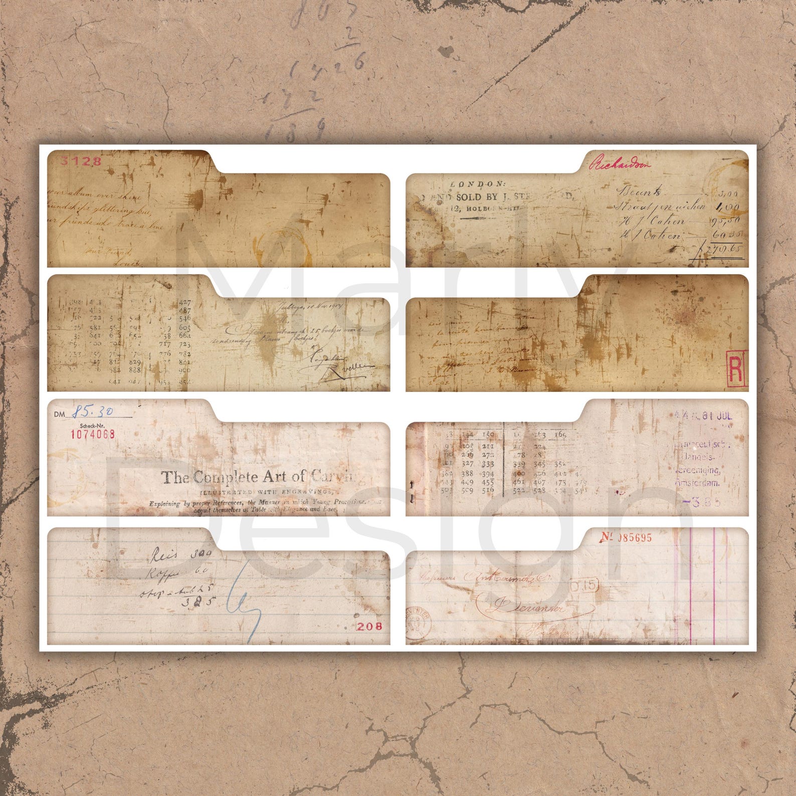FRAGMENTED FILE Folder Tabs, 9 Vintage Printable Pages, A4 Ephemera for ...