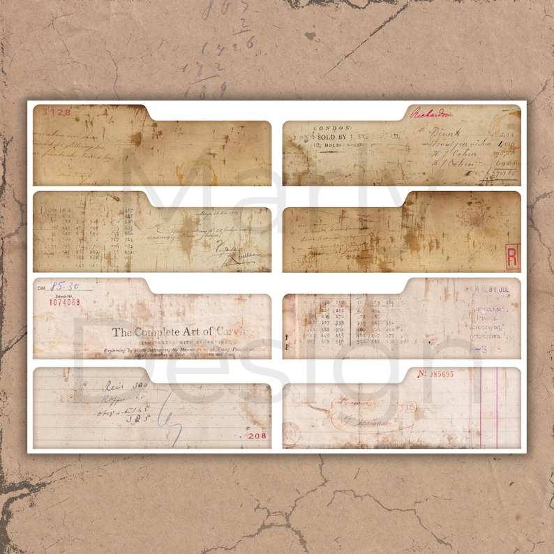 FRAGMENTED FILE Folder Tabs, 9 Vintage Printable Pages, A4 Ephemera for ...