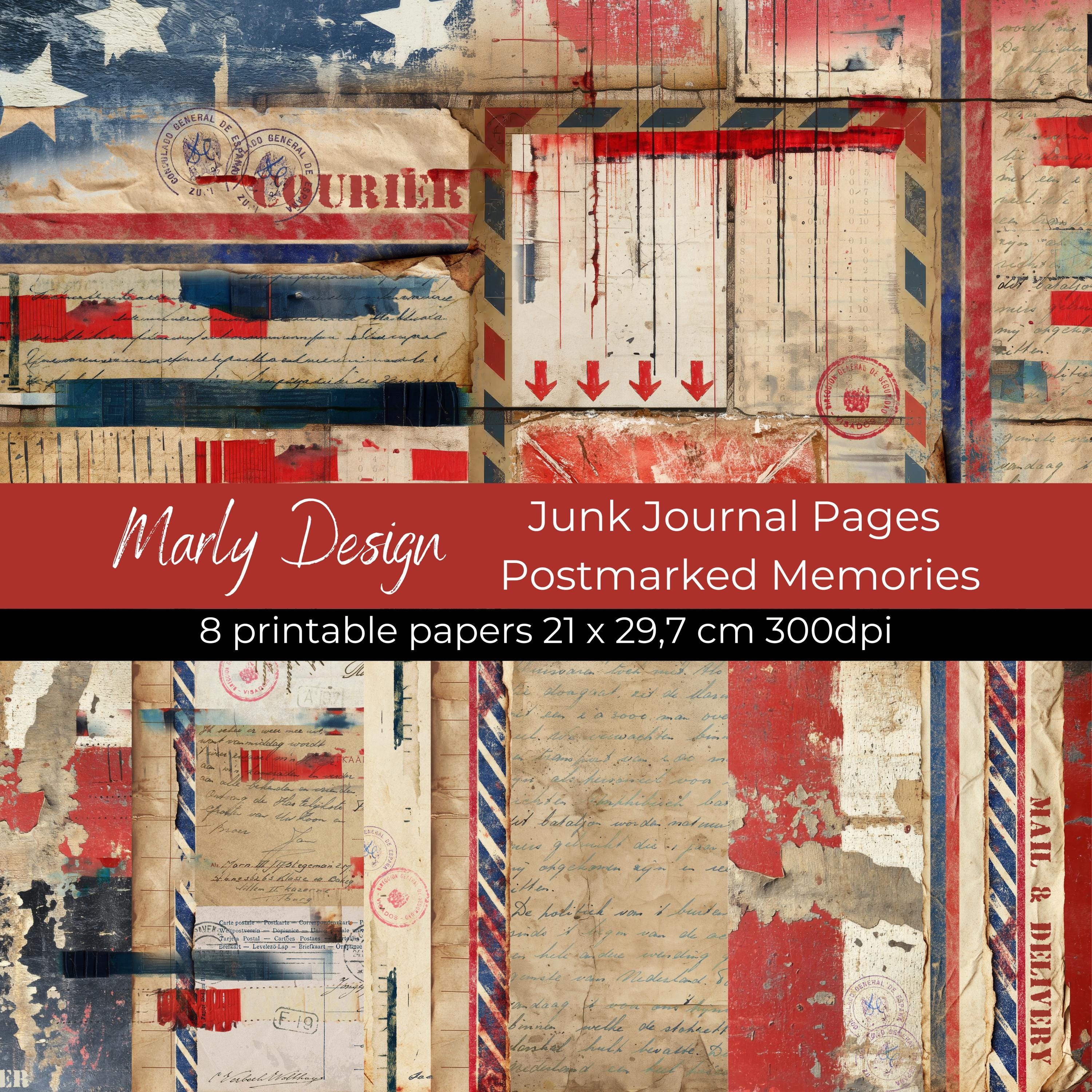 Postmarked Memories Junk Journal Backgrounds, Vintage Grunge Postal ...