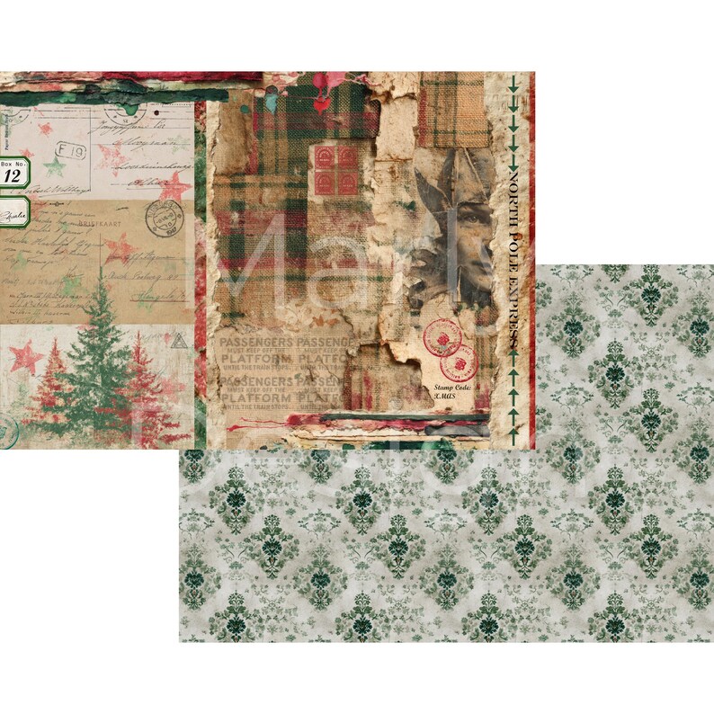CHRISTMAS COURIER Digital Paper Pack, Vintage Postal Christmas ...