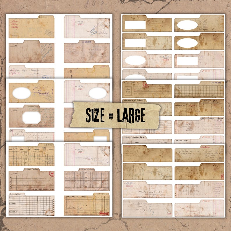 FRAGMENTED FILE Folder Tabs, 9 Vintage Printable Pages, A4 Ephemera for ...