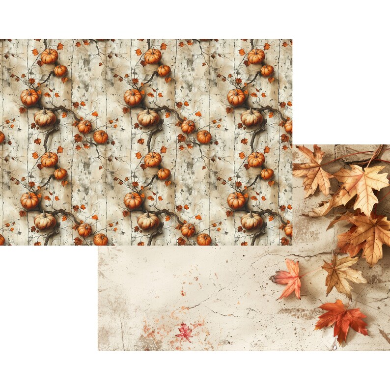 FALL LEAVES & PUMPKINS Junk Journal Pages Backgrounds Vintage Fall ...