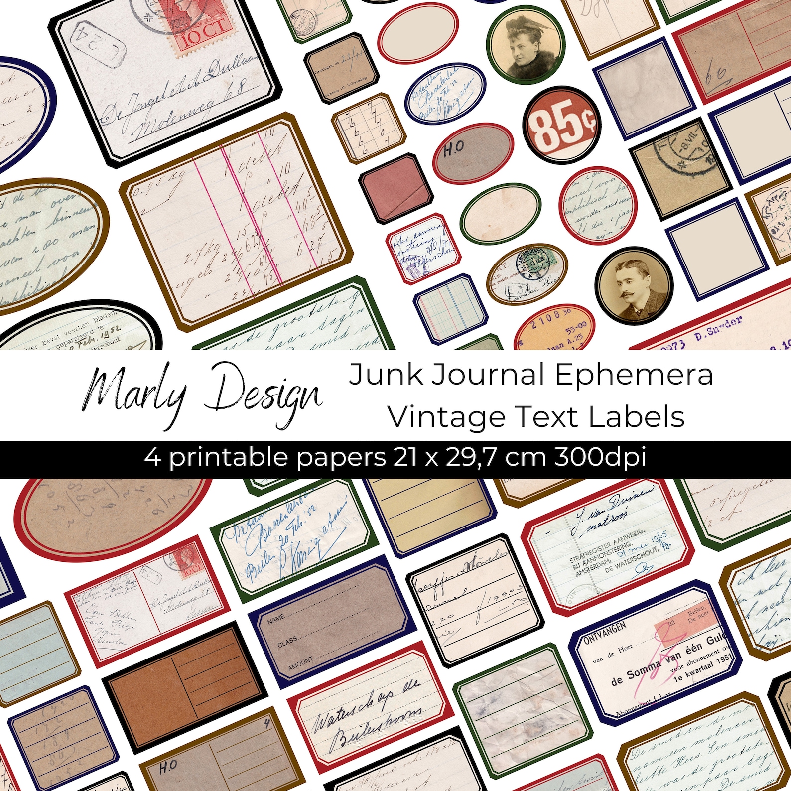 Vintage Text Labels Junk Journaling and Papercraft Dennison Labels ...
