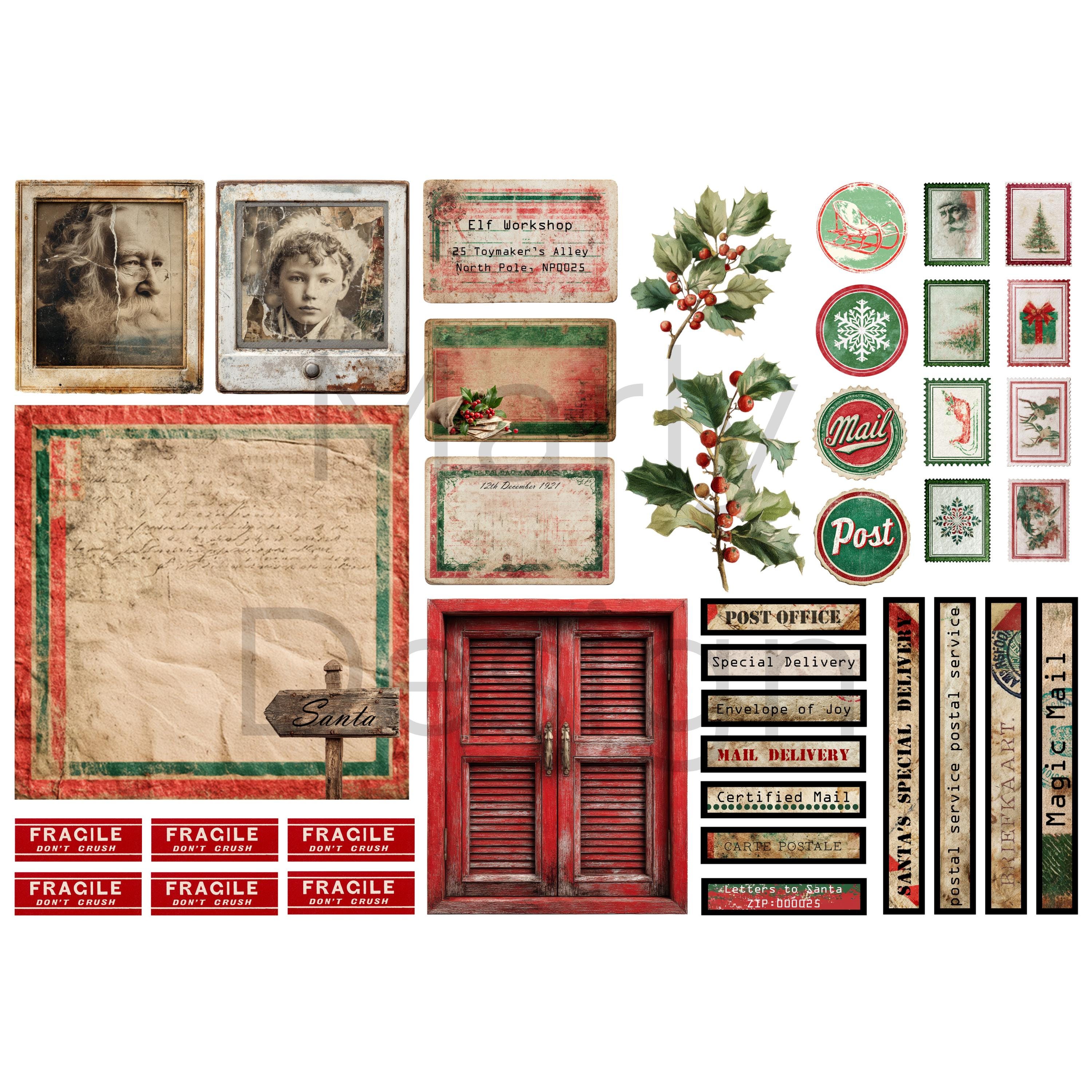 CHRISTMAS COURIER Fussy Cut, Vintage Holiday Printable Kit, Envelopes ...