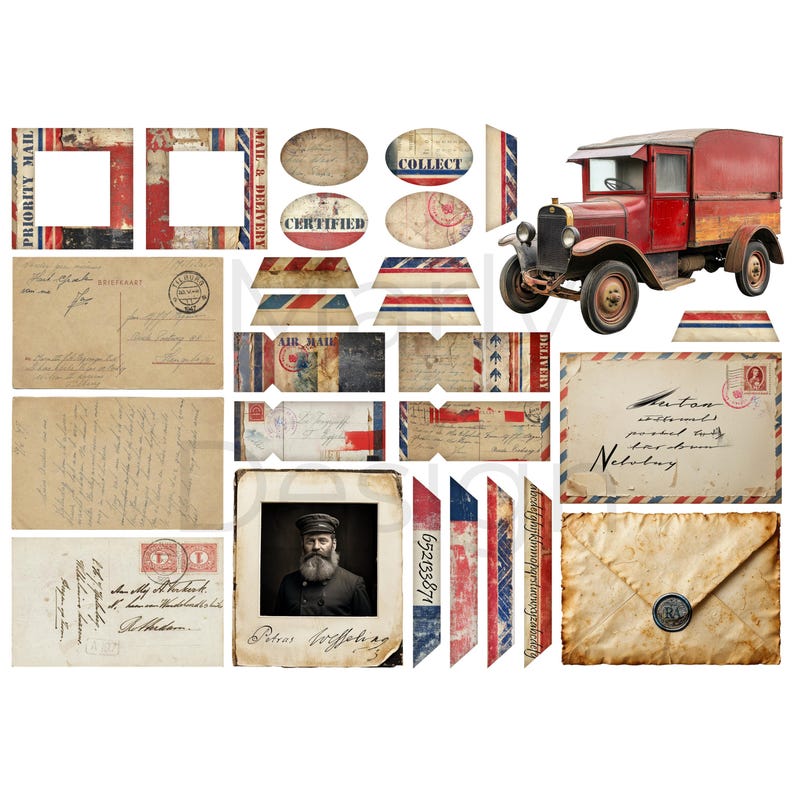 Postmarked Memories Fussy Cut Ephemera, Printable Vintage Postal Images ...