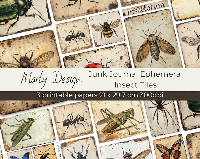 Set of 4 Handmade & Hand Painted Bug Motif Porcelain Tiles for Kitchen ...