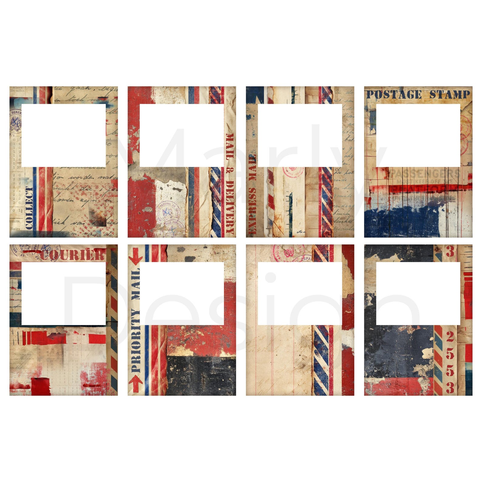 POSTMARKED MEMORIES EPHEMERA, Vintage Postal Theme, Red and Blue, Mail ...